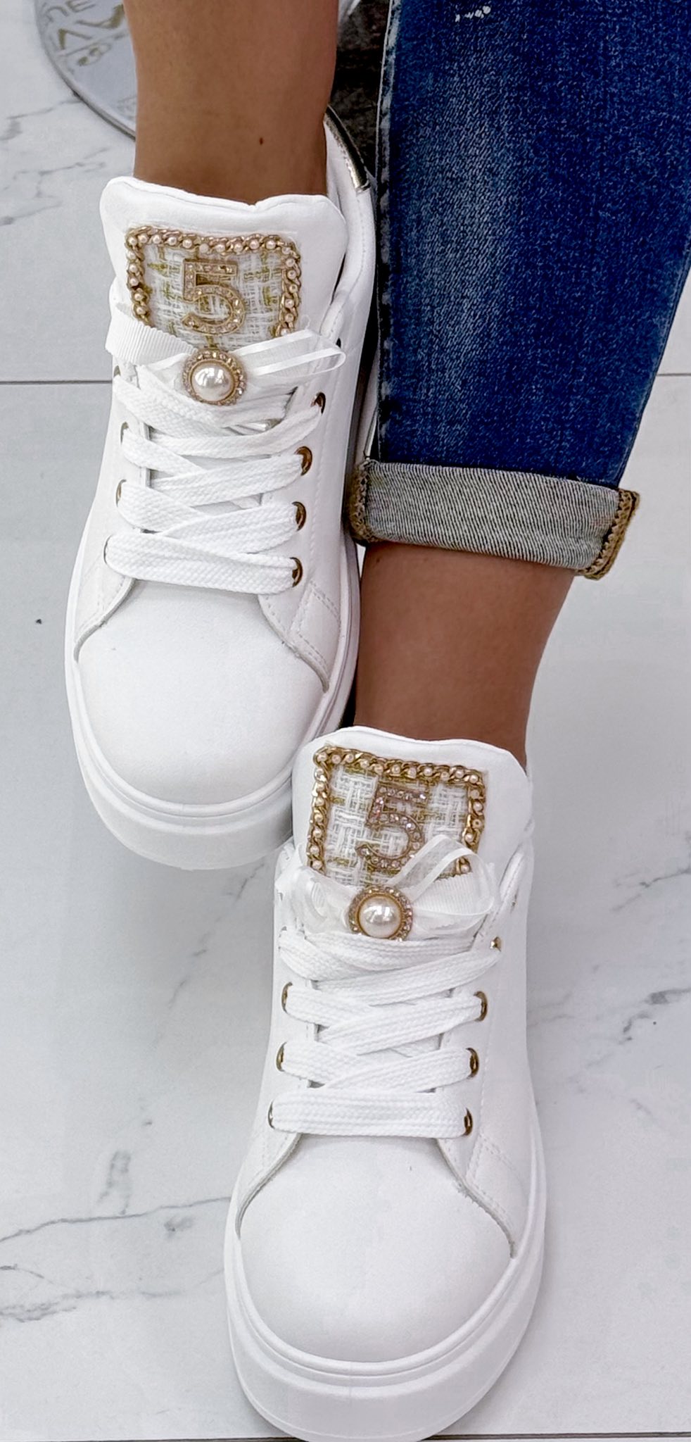 "5" sports shoes decorated with stones - Trendi Fashion