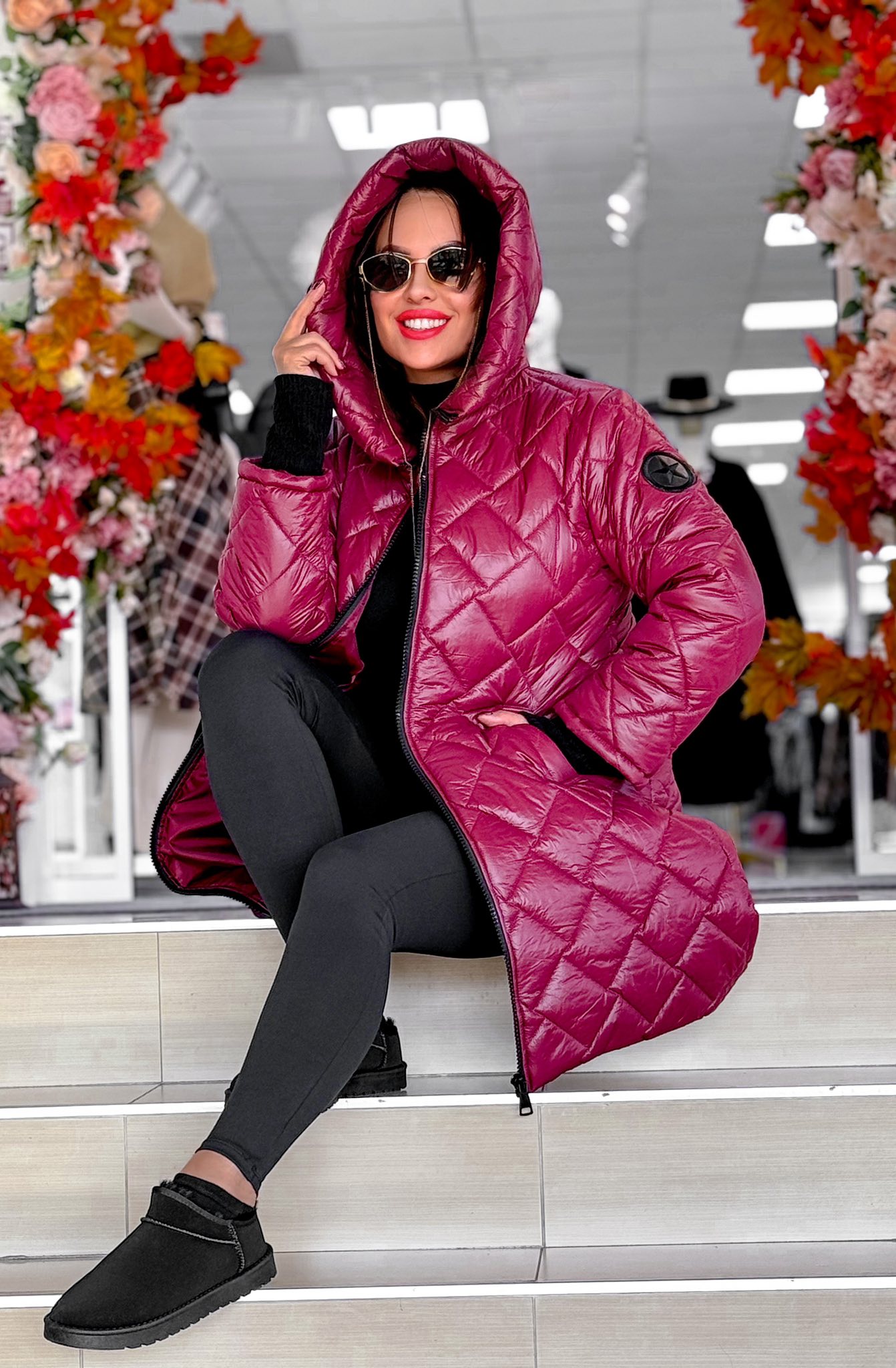 Thicker jacket with ribbed insert sleeves, elongated style, quilted ...